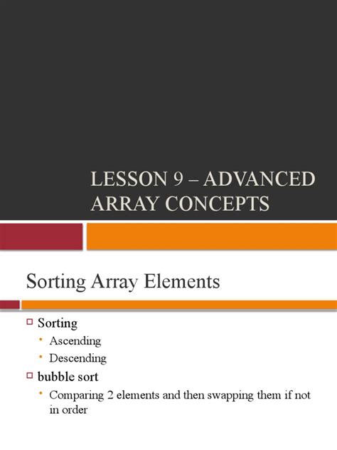 Lesson 9 Advanced Array Concepts Pdf Computer Science Computing