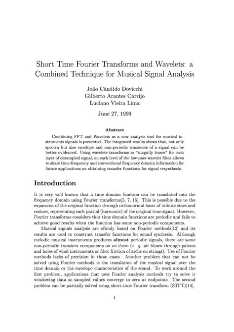 Pdf Short Time Fourier Transforms And Wavelets A Combined Technique For Musical Signal Analysis