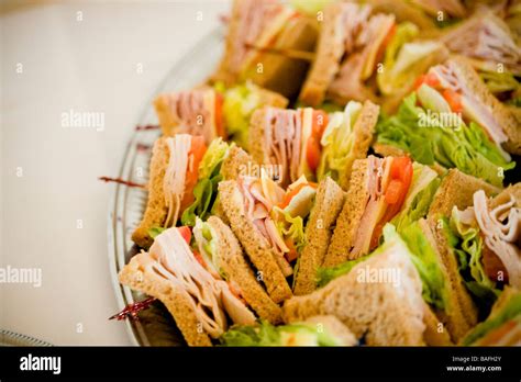 Sandwich Snack Fresh Food Turkey Club Ham Sandwich Platter Stock