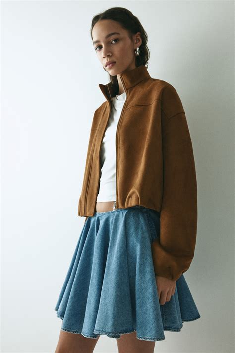 Womens Denim Blue Flared Denim Skirt Handm In