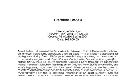 Calculus I Survival Guide Limits Derivatives And Integrals Psyc210