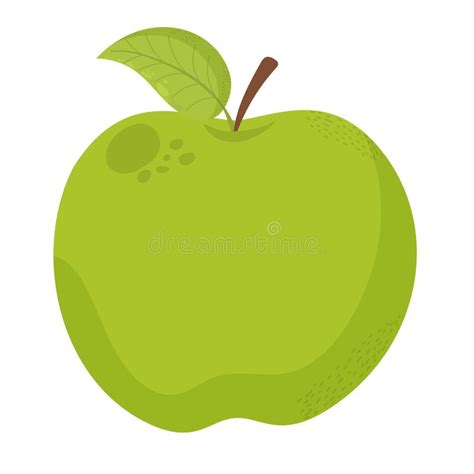 Vector Illustration Green Apple With Stem And Leaf Healthy Vegetarian Food Stock Illustration