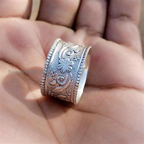 Silver Wide Filigree Eternity Band Ring 925 Sterling Silverflowers