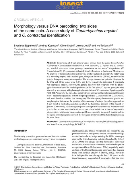 Pdf Morphology Versus Dna Barcoding Two Sides Of The Same Coin A