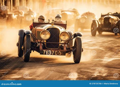 Vintage Car Race In The 1920s At Full Speed Making A Corner In Early