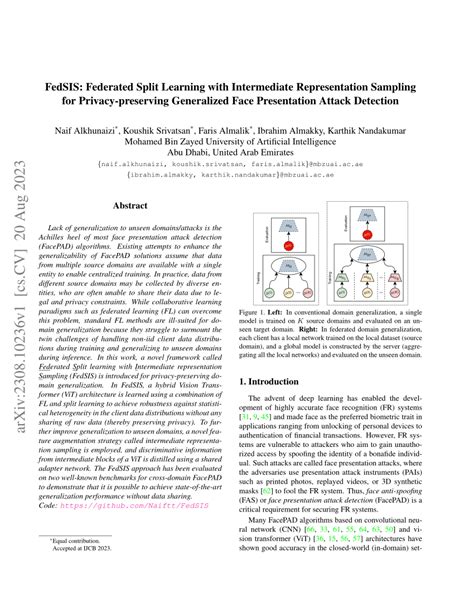 Pdf Fedsis Federated Split Learning With Intermediate Representation Sampling For Privacy