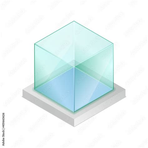 Isometric Vector Illustration Empty Glass Cube Isolated On White