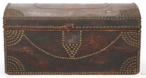 Lot 891 Small Leather Dome Top Trunk Brass Tack Decoration Case