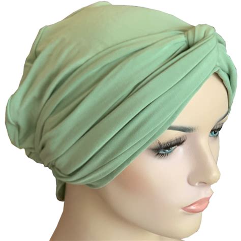 Bo Ho Style Chemo Cap With Attached Long Ties Bamboo Sage Green