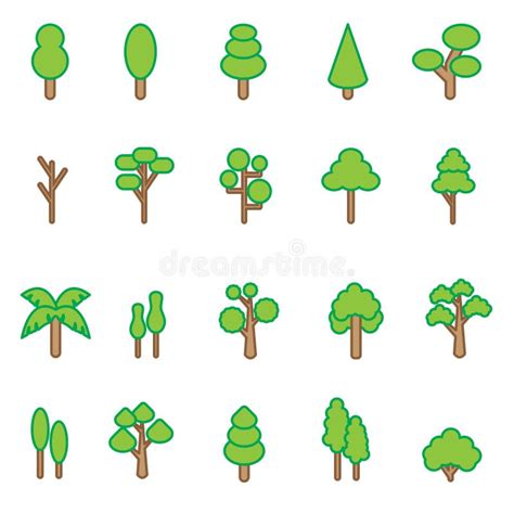 Natural Tree Theme Icon Pack Stock Vector Illustration Of Brown Lush