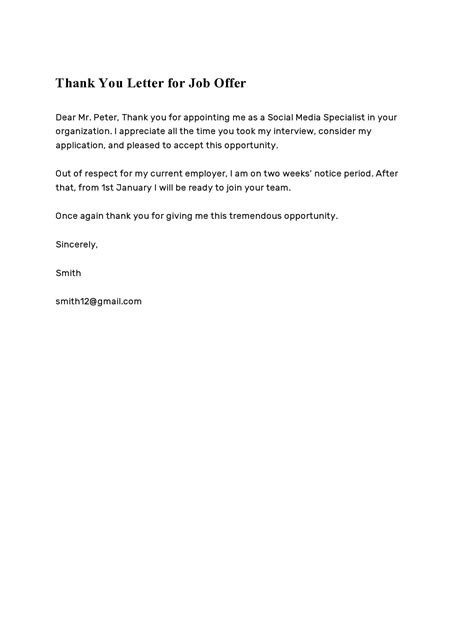 30 Professional Thank You Letters For Job Offer Free
