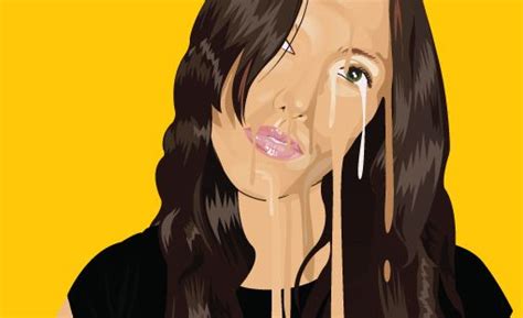 A Painting Of A Woman With Long Black Hair And Dripping Milk On Her