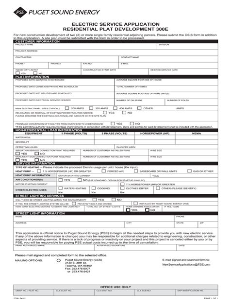 Pse Electric Service Application Residential Plat Development 300e 2012