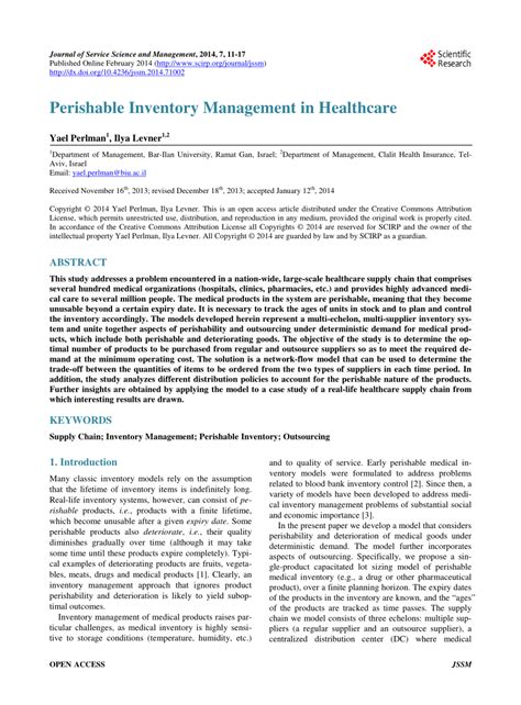 Pdf Perishable Inventory Management In Healthcare