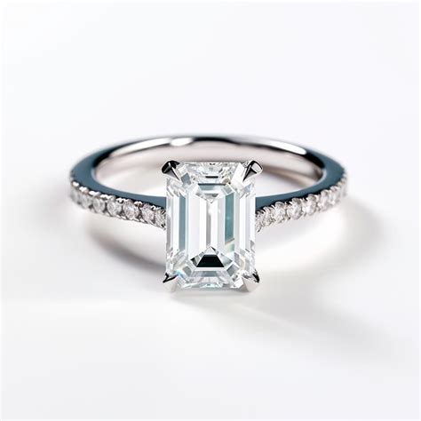 Emerald Cut Diamond Engagement Ring With Accent Stone Band 18k White Gold