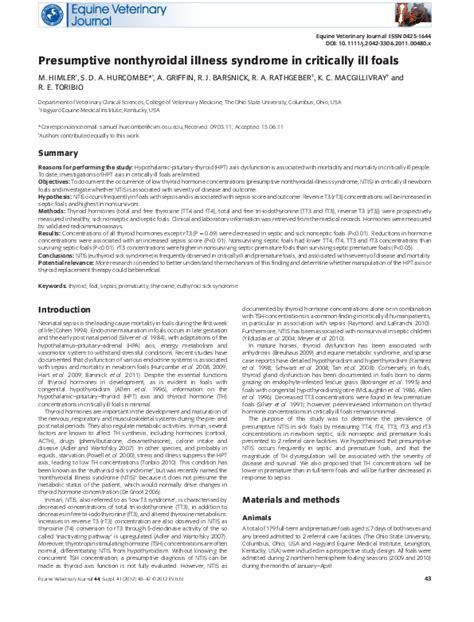 Pdf Presumptive Nonthyroidal Illness Syndrome In Critically Ill Foals