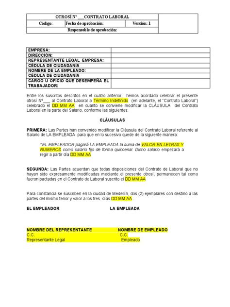 Formato Otro Si Aumento Salario Pdf