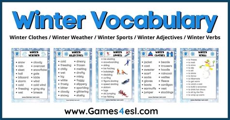 Winter Vocabulary Useful List Of Words About Winter Games4esl