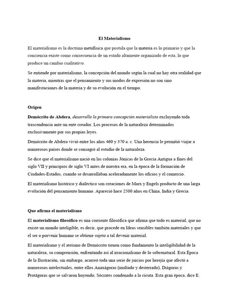 El Materialismo Pdf Materialismo Metafísica