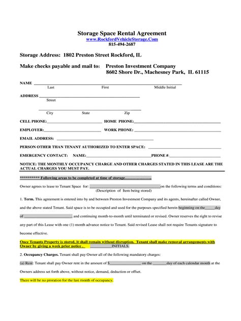 Storage Agreement Template Fill Out And Sign Online Dochub