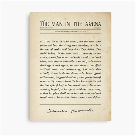 The Man In The Arena Poem By Theodore Roosevelt Canvas