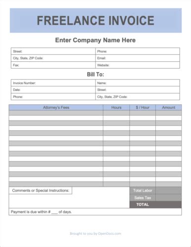 Invoice Template For Work Hours