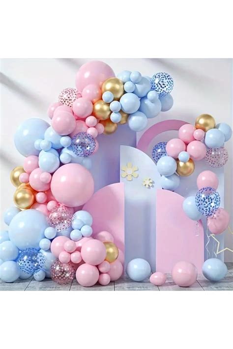 Çemrek Süs Parti Pembe Mavi Balon Zinciri Seti Cinsiyet Partisi Balon Zinciri Seti 100 Lü