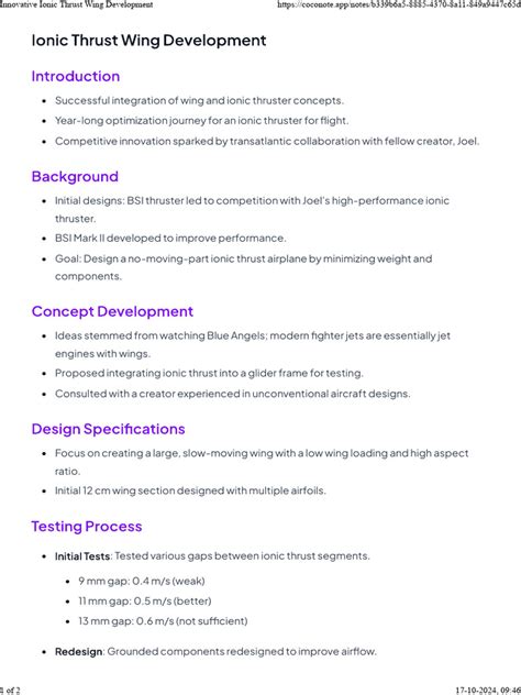 Innovative Ionic Thrust Wing Development Pdf Thrust Airplane