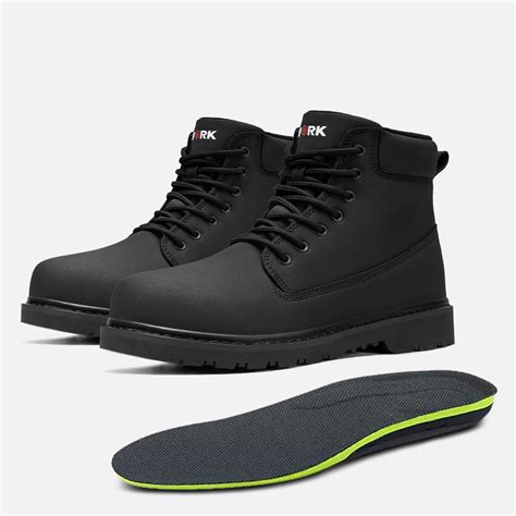 Larnmern Mens Slip Resistant Leather Waterproof Work Boots 51632 And A