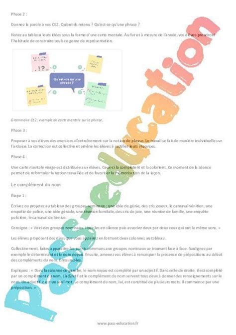 grammaire ce2 un point sur le programme et idées de séances par pass