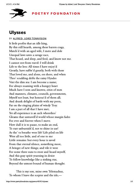 Ulysses By Alfred Lord Tennyson Poetry Foundation Pdf