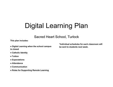 Digital Learning Plan Sacred Heart School