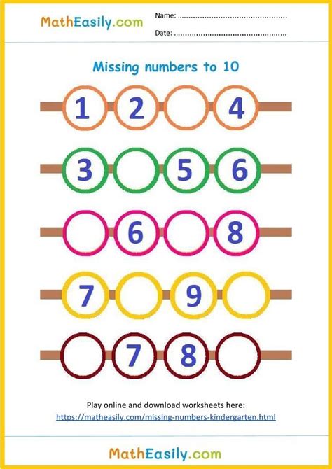 Missing Numbers For Kindergarten Free Printable Worksheets