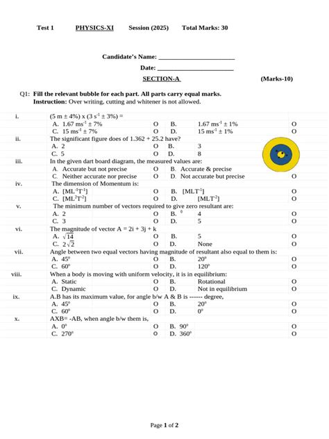11th Phy Test Unit 1 And 2 Pdf Euclidean Vector Physics