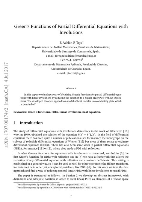 Pdf Greens Functions Of Partial Differential Equations With Involutions