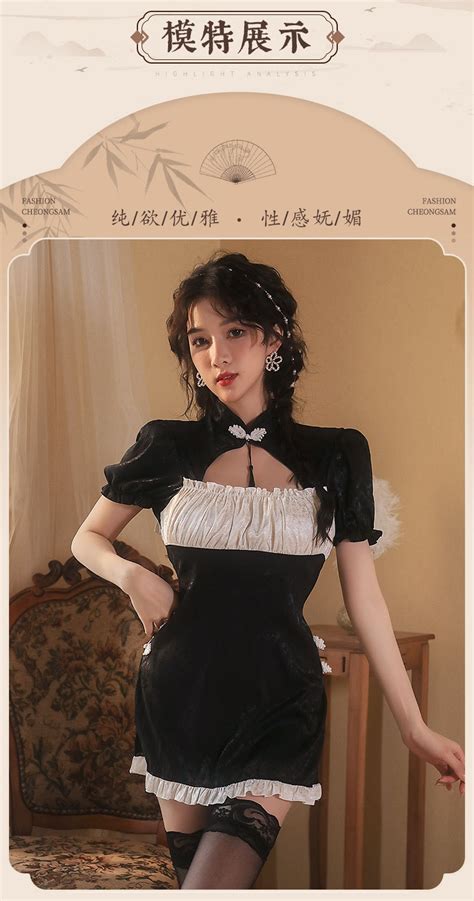 霂恋情趣内衣女旗袍侧开衩性感制服开档提花古典露背情趣制服套装 阿里巴巴