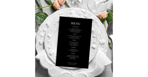 Budget Elegant Black And White Simple Wedding Menu Zazzle