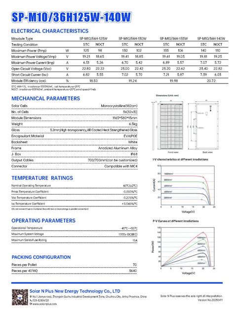 Solar N Plus Sp M1036h 125 140w Solar Panel Datasheet Enf Panel