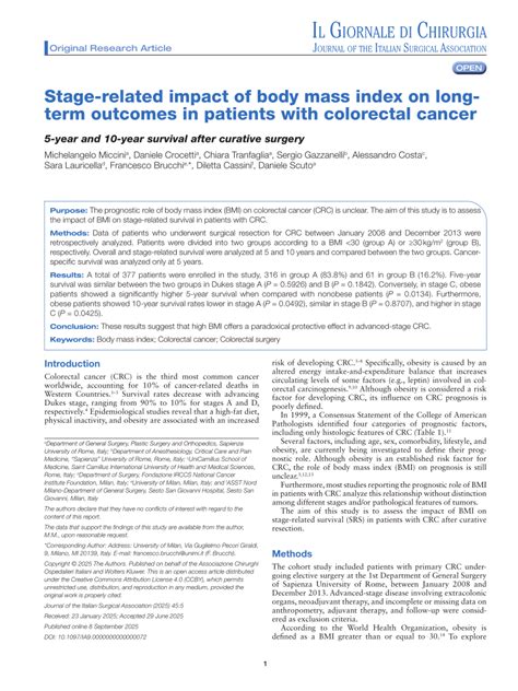 Pdf Stage Related Impact Of Body Mass Index On Long Term Outcomes In