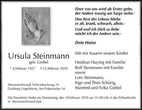 Traueranzeigen Von Ursula Steinmann Trauer In Nrwde