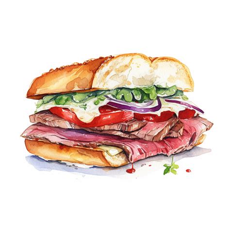 Watercolor Beef Sandwich Clipart Hd White Background Clip Art Library