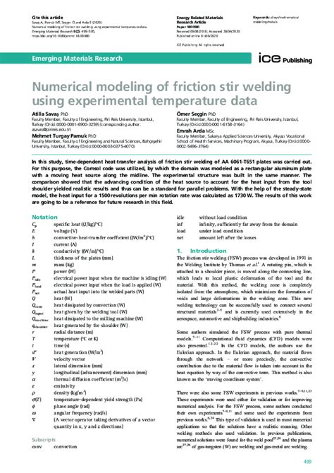 Pdf Numerical Modeling Of Friction Stir Welding Using Experimental Temperature Data