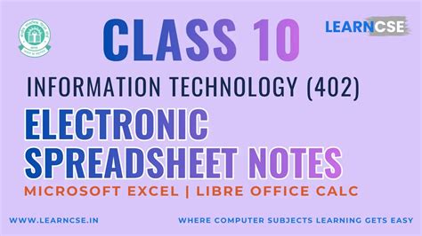 Class 10 It 402 Electronic Spreadsheet Advanced Notes