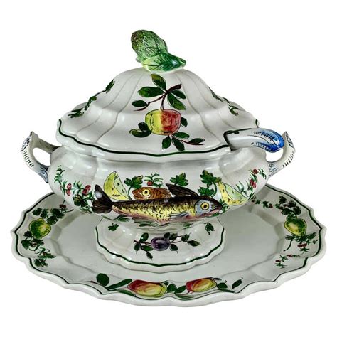 Massive White Strawberry Glazed Ceramic Tureen With Platter And Ladle