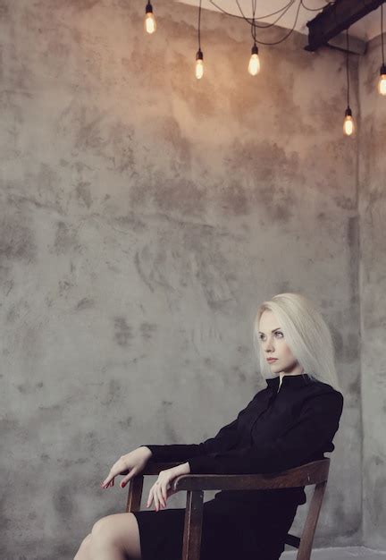 Free Photo Blonde Woman With Black Dress Posing