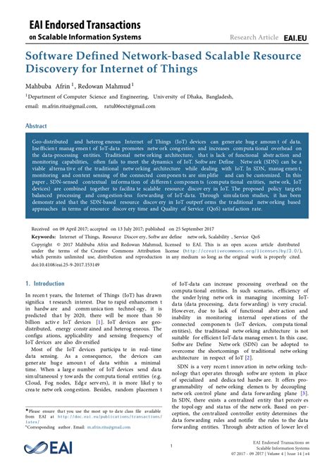Pdf Software Defined Network Based Scalable Resource Discovery For Internet Of Things