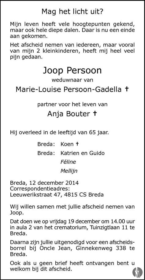 Joop Persoon 12 12 2014 Overlijdensbericht En Condoleances Mensenlinq Nl