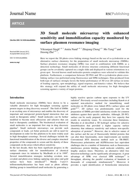 Pdf 3d Small Molecule Microarray With Enhanced Sensitivity And