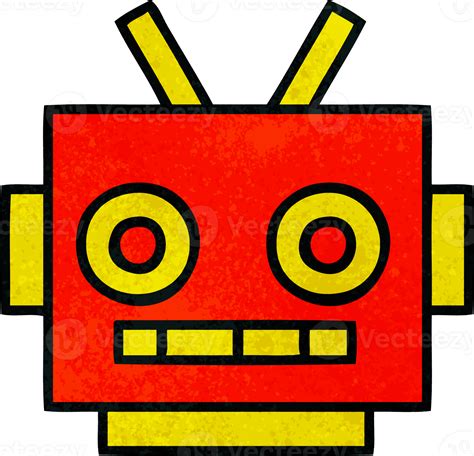 Retro Grunge Texture Cartoon Robot Head 36350673 Png