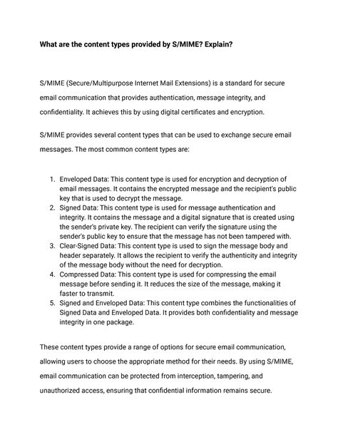 What Are The Content Types Provided By S Mime Explain What Are The Content Types Provided By